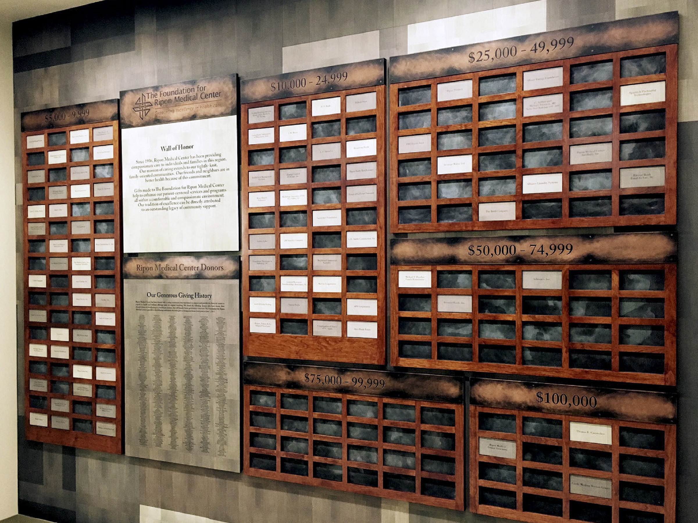 Ripon Medical Center Donor Wall - Industrial Engraving and Machining